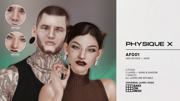 Second Life Marketplace - Physique X - AF001 Add-on Face - Nose - BOM ...
