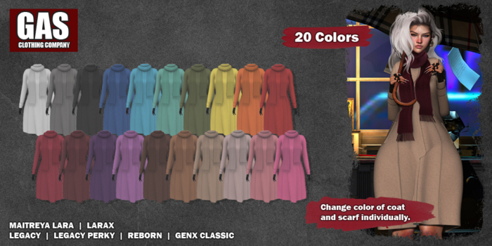 Second Life Marketplace - GAS [Coat & Scarf Sina - 20 Colord w/HUD ...