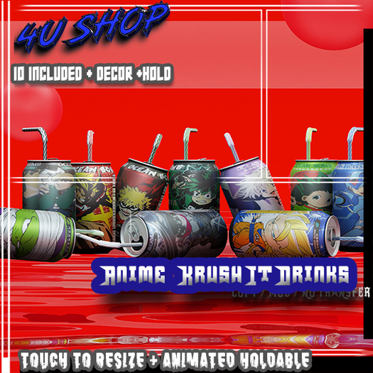 Second Life Marketplace - 4UShop- Anime Krush It Drinks Pack