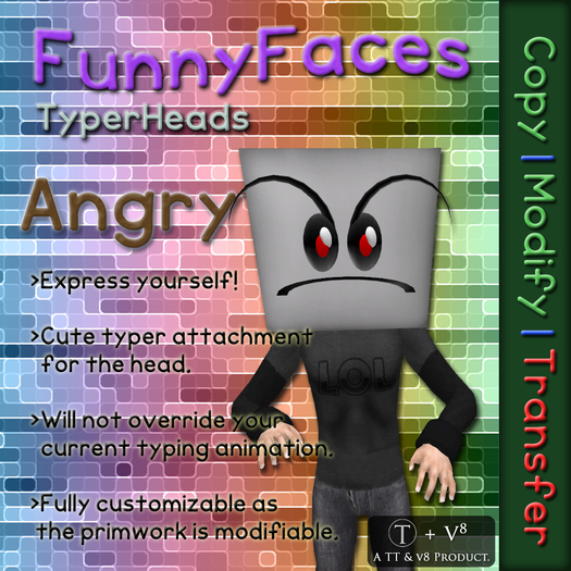 Second Life Marketplace - .::TT-V8::. Funny Faces Head Typer Angry