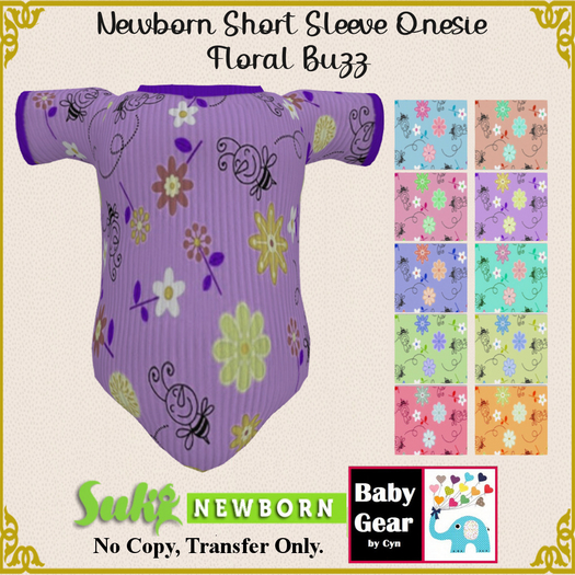 Second Life Marketplace - Suki Newborn SS Onesie - Floral Buzz (Bag)