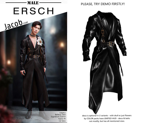 Second Life Marketplace - ERSCH - Jacob Coat -black leather-