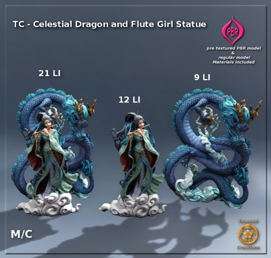 Second Life Marketplace - TC - Dragon and Flute Girl Statue