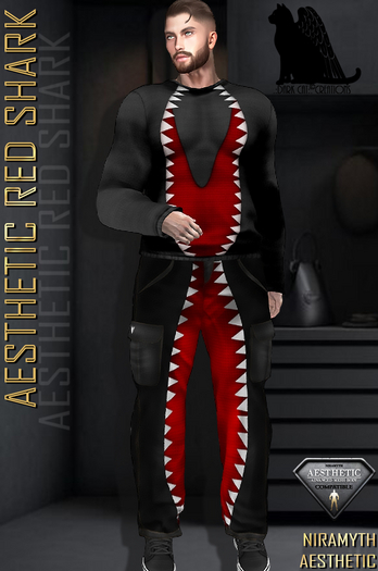 Second Life Marketplace - *.:Dark Cat:.*Men* AESTHETIC RED SHARK OUTFIT ...