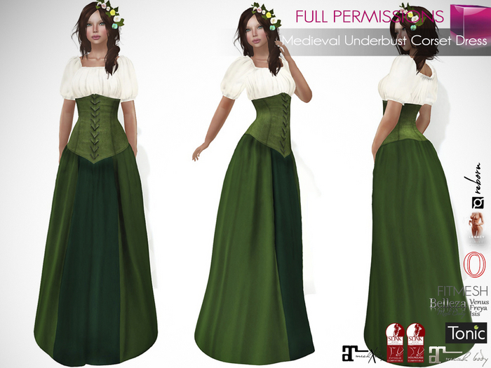 Second Life Marketplace - Full Perm Medieval Underbust Corset Dress ...