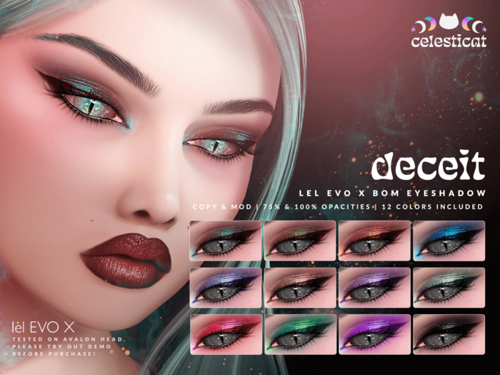 Second Life Marketplace - [Celesticat] Deceit BOM Eyeshadow