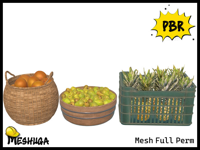 Second Life Marketplace - Meshuga PBR Market Pineapple Grapefruit Pear ...
