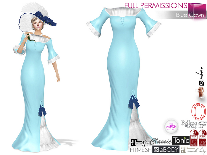 Second Life Marketplace - Full Perm Fitmesh Blue Gown Slink Ocacin ...
