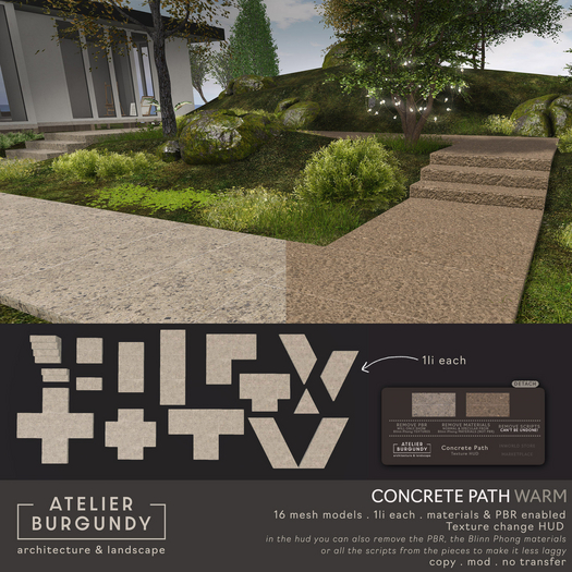 Second Life Marketplace - Atelier Burgundy . Concrete Path Warm *ADD*