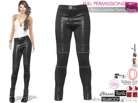 Second Life Marketplace - Full Perm Black Leather Skinny Pants Slink ...