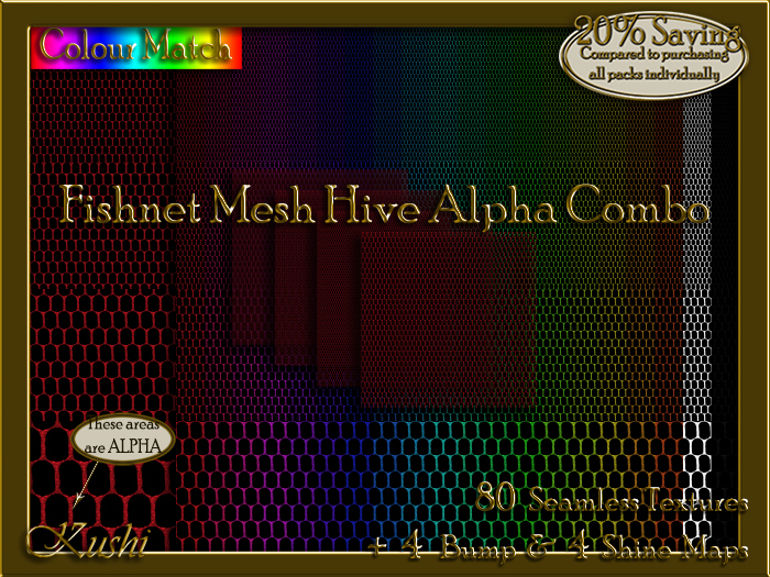 Second Life Marketplace - Fishnet Mesh Hive ALPHA COMBO Texture Bundle