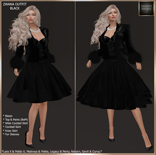 Second Life Marketplace - SAS - Zwana Black Outfit (LaraX & MB)
