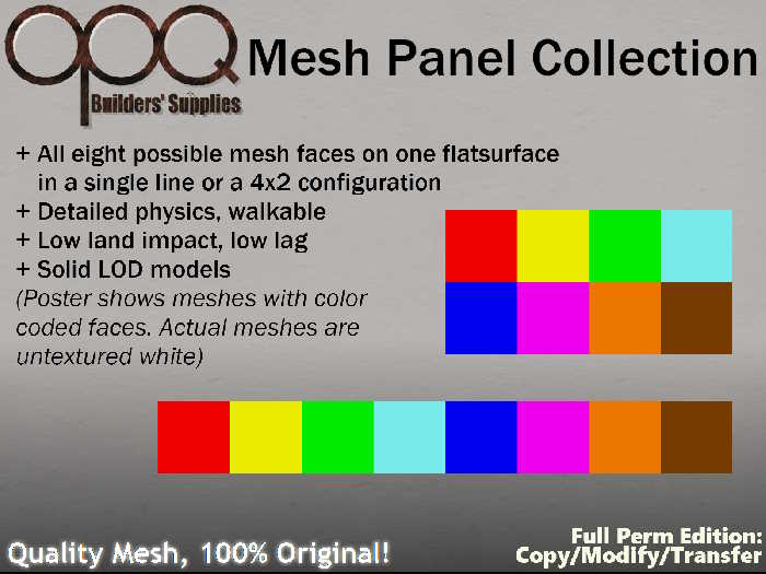 Second Life Marketplace - Full Perm 8 Face Mesh Panels - OPQ Mesh Panel ...