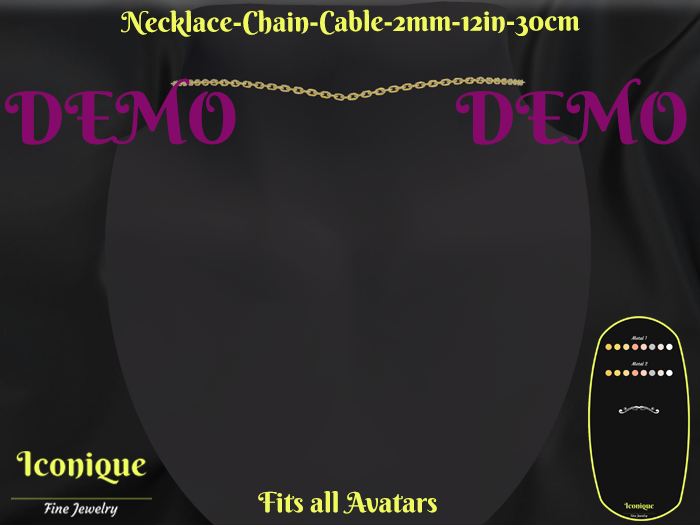 Second Life Marketplace - Necklace-Chain-Cable-2mm-12in-30cm-Jewelry ...