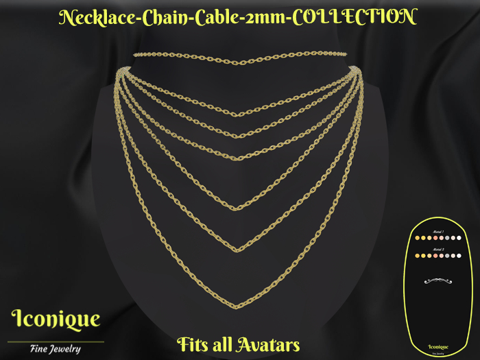 Second Life Marketplace - Necklace-Chain-Cable-2mm-COLLECTION-Jewelry Box