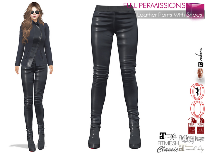 Second Life Marketplace - Full Perm Black Leather Pants High Heel Boots ...