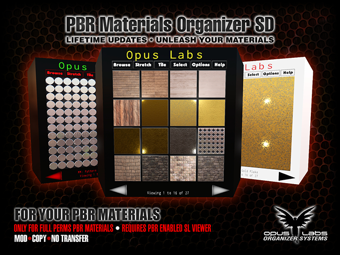 Second Life Marketplace - Opus Labs PBR Materials Organizer System SD ...