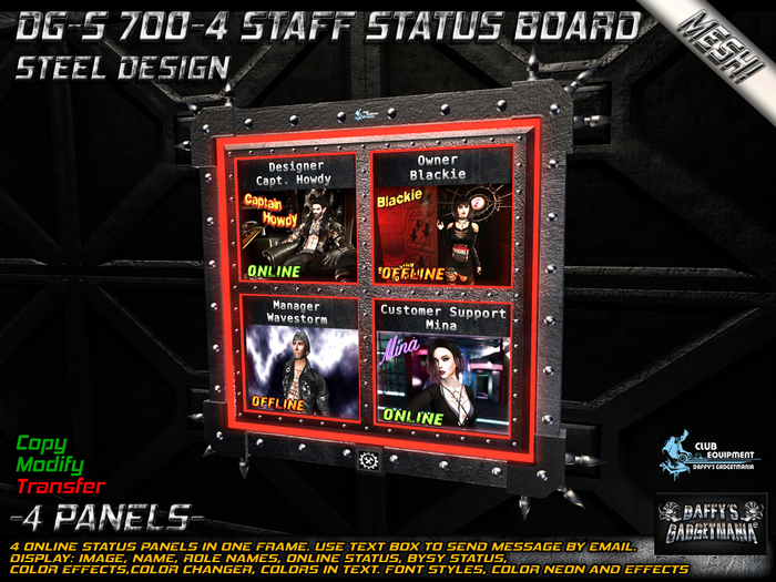 Second Life Marketplace - DG-S 700-4 Staff Status Board -Steel Design ...