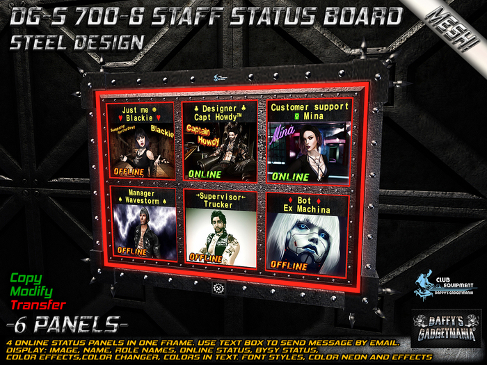 Second Life Marketplace - DG-S 700-6 Staff Status Board -Steel Design ...