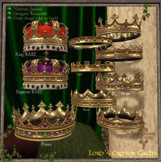 Second Life Marketplace - Dreaming Thicket - Lords' Crowns Gacha - Full Set
