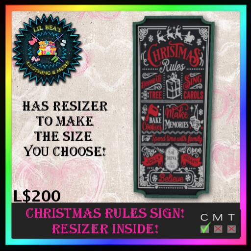 Second Life Marketplace - *LBD* Christmas Rules Porch Sign - w/resizer
