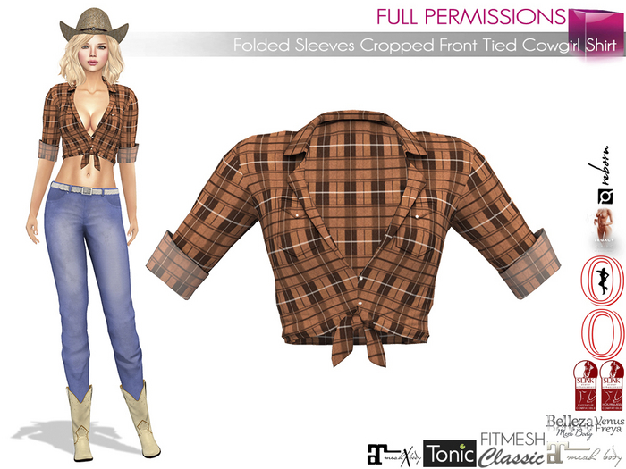 Second Life Marketplace - Full Perm Folded Sleeves Cropped Front Tied ...