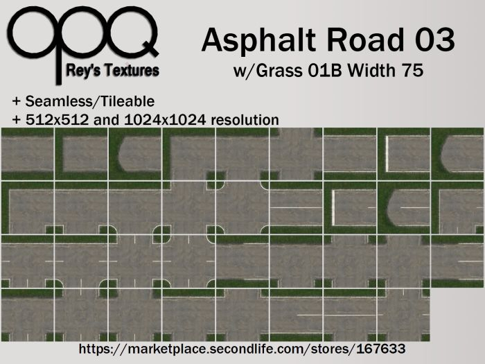 Second Life Marketplace - Rey's Asphalt 03 Grass 01B Width 75 - Light ...