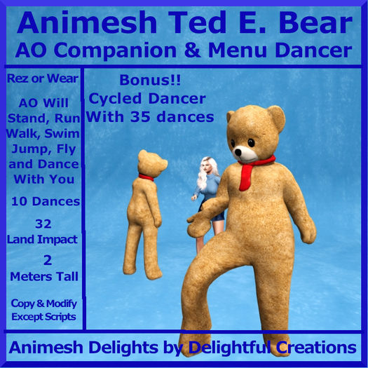 Second Life Marketplace - Animesh Dancing Ted E Bear AO & Menu Dancer