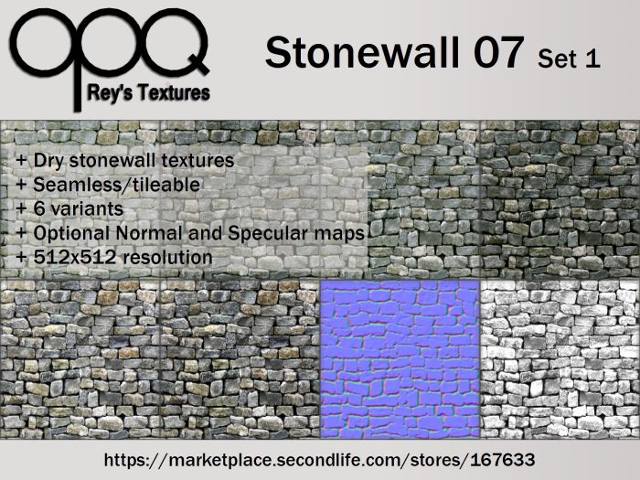 Second Life Marketplace - Rey's Stonewall 07 Set 1 - Dry stone wall ...