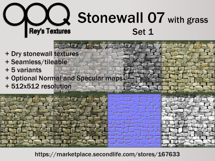 Second Life Marketplace - Rey's Stonewall 07 with grass Set 2 - Dry ...