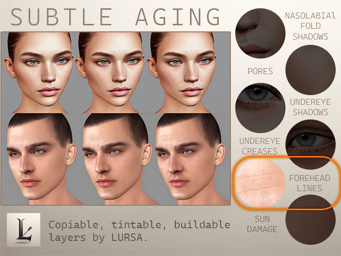 Second Life Marketplace - Lursa: Subtle Aging - Forehead Lines Only