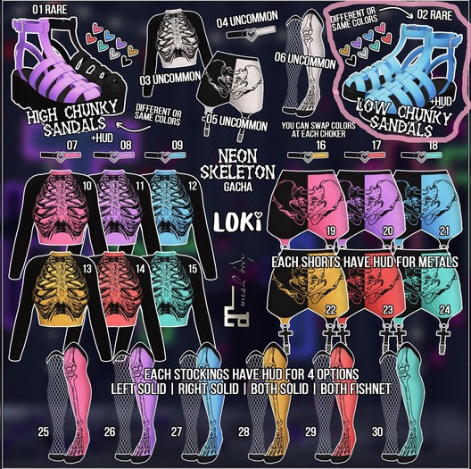 Second Life Marketplace - 19.Loki - Neon Skeleton GACHA - Black&Pink ...