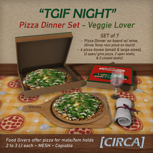 Second Life Marketplace - [CIRCA] - "TGIF Night" Pizza Dinner Set ...
