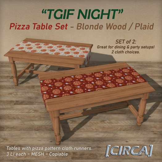 Second Life Marketplace - [CIRCA] - "TGIF Night" Pizza Table Set ...