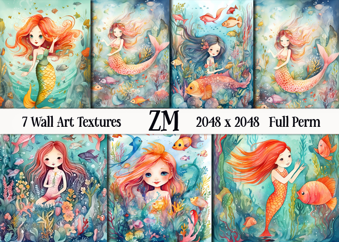 Second Life Marketplace - NURSERY MERMAID WALL ART FULL PERM TEXTURES