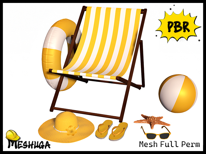 Second Life Marketplace - Meshuga PBR Summer Fun - Beach Chair & Stuff ...