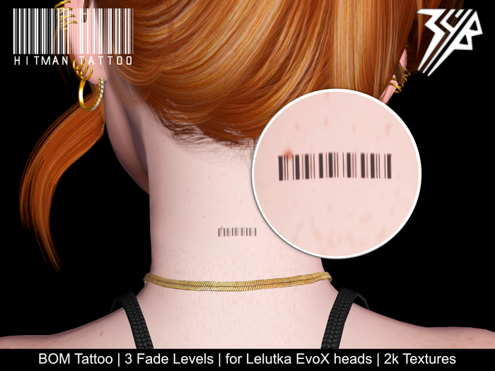 Second Life Marketplace - [EnB] Hitman Barcode Neck Tatoo EvoX 2K PBR