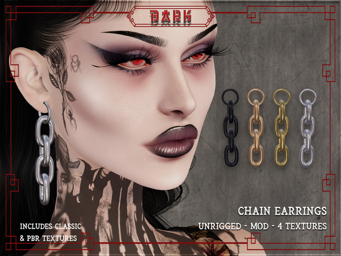 Second Life Marketplace - ::Dark:: Chain Earrings PBR + Classic Textures