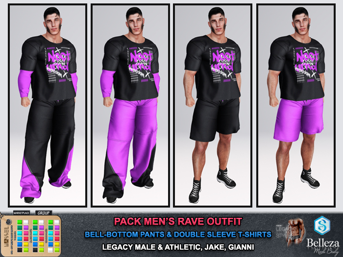 Second Life Marketplace - (HASSEL) PACK MEN'S RAVE OUTFIT (BELL-BOTTOM ...