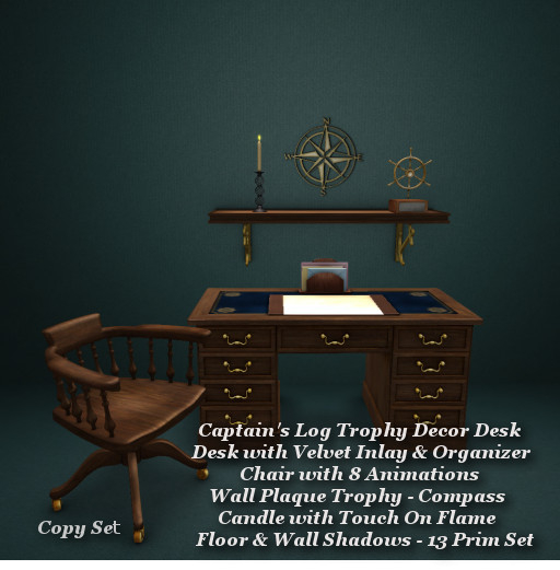 Second Life Marketplace - Captain's Log Trophy Desk Set1