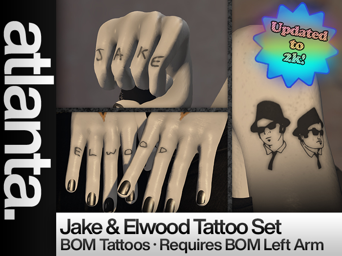 Second Life Marketplace - atlanta. - Jake & Elwood Tattoo Set (2k Update!)