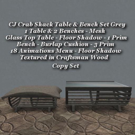 Second Life Marketplace - CJ Crab Shack Table & Benches Grey1