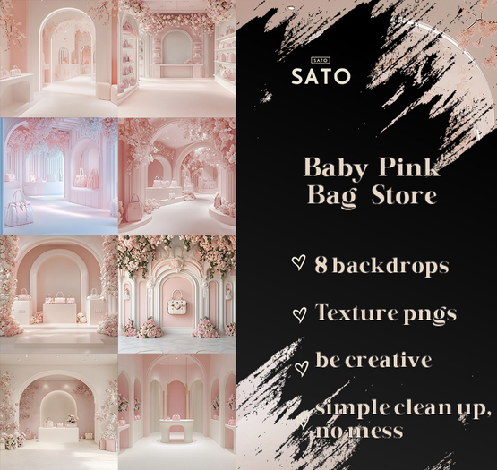 Second Life Marketplace - SATO - Baby Pink Bag store Backdrops (UNPACK)