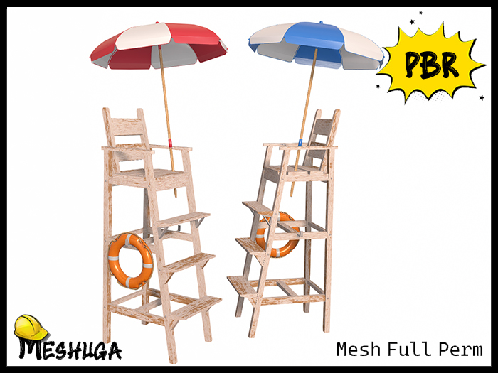 Second Life Marketplace - Meshuga PBR Summer Fun - Lifeguard Chair w ...