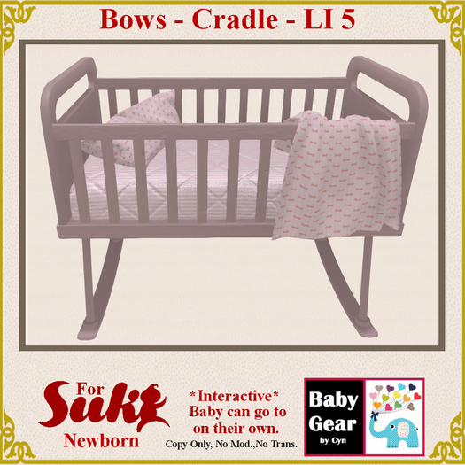 Second Life Marketplace - Suki Animesh Baby - INT Bows Cradle (Boxed)