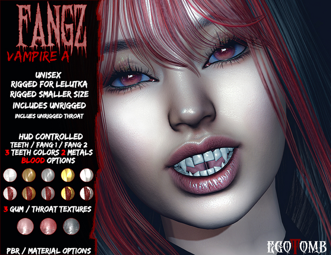 Second Life Marketplace - -egotomb- Fangz - Vampire A / PBR / Rigged ...