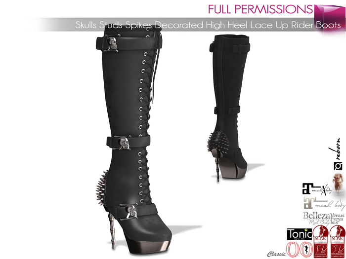 Second Life Marketplace - Full Perm Skulls Studs Spikes Decorated High ...