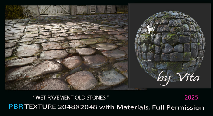 Second Life Marketplace - Vita's 3D Textures PBR -WET PAVEMENT OLD ...