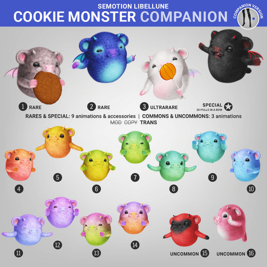 Second Life Marketplace - SEmotion Libellune Cookie Monster Companion ...