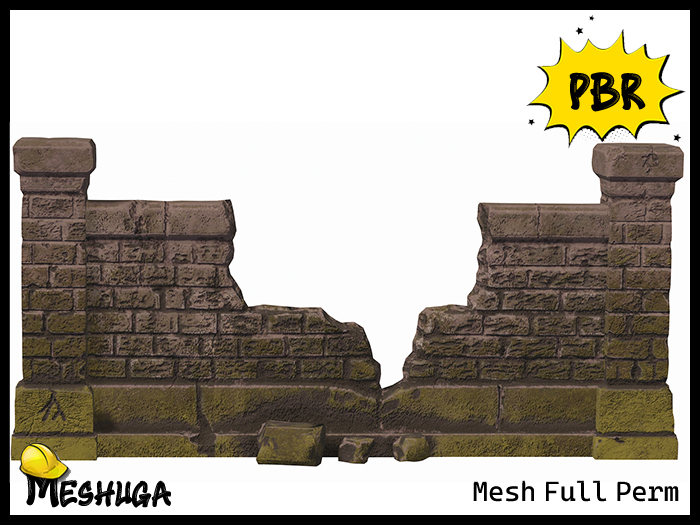 Second Life Marketplace - Meshuga PBR Ancient Broken Wall FULL PERM MESH